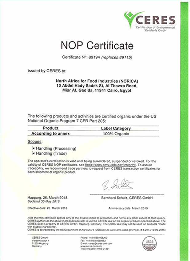 Certificates | Egyptian Food Supplier