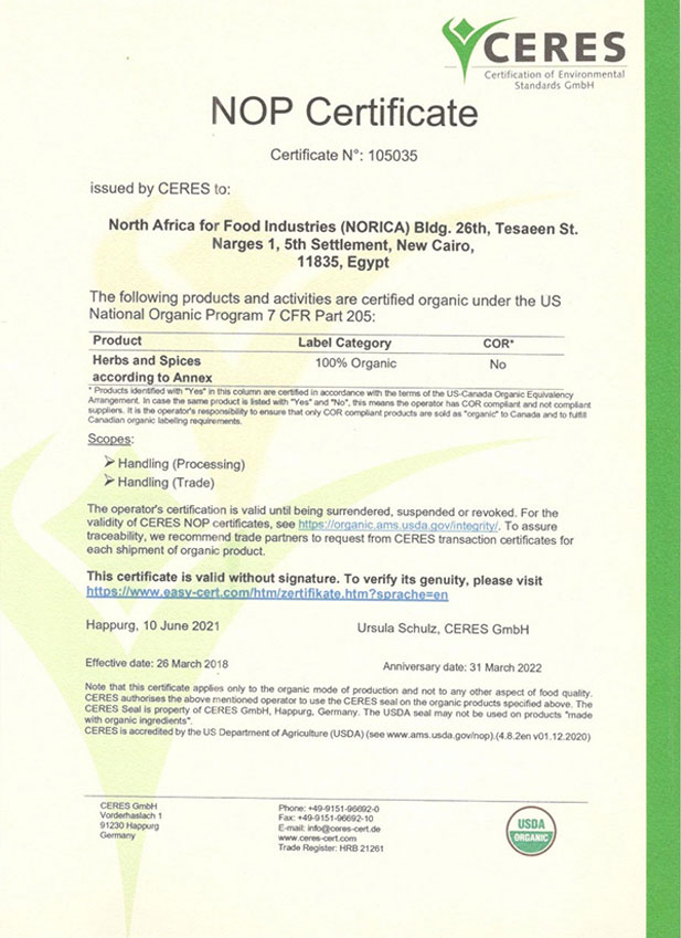 Certificates | Egyptian Food Supplier